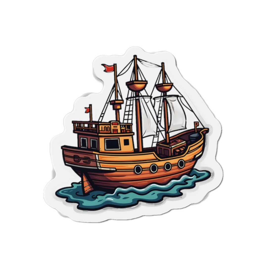 Sailing Ship Fridge Magnet, Cartoon Nautical Kitchen Magnet, Pirate ...