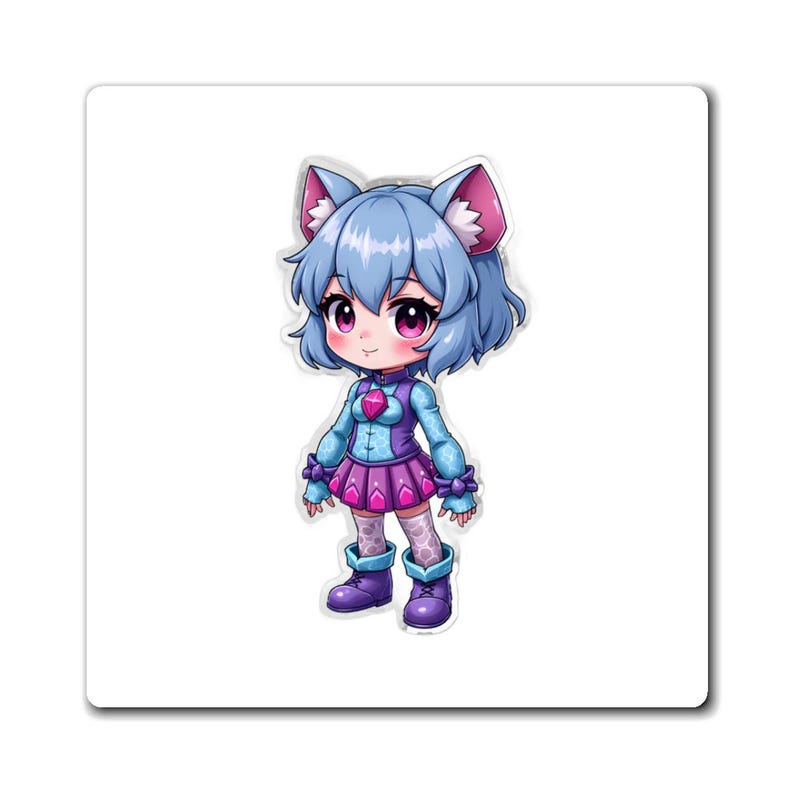 Anime Cat Girl Fridge Magnet, Chibi Kawaii Kitchen Magnet, Cute Neko ...