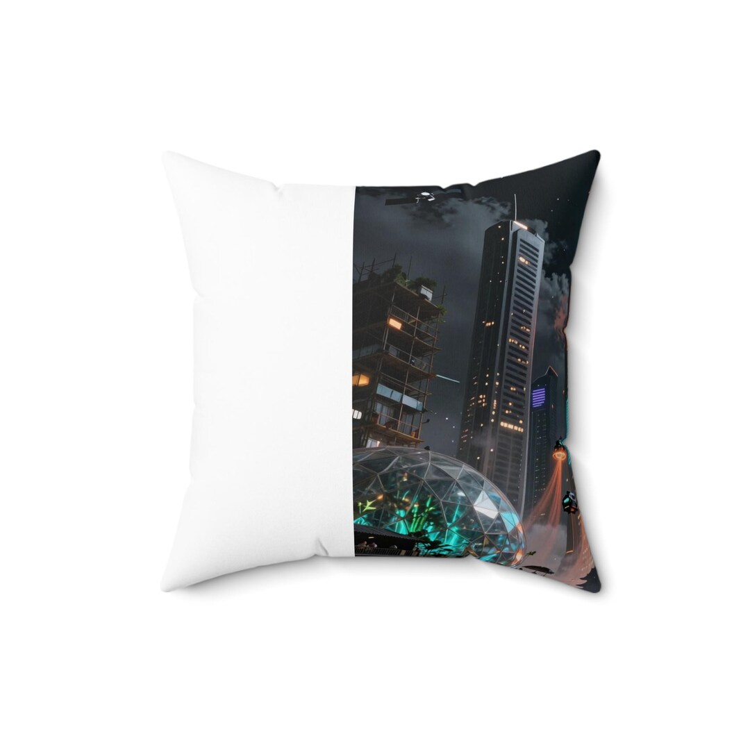 Futuristic Cyberpunk Throw Pillow | Neon City Skyline | Cozy Home Decor ...