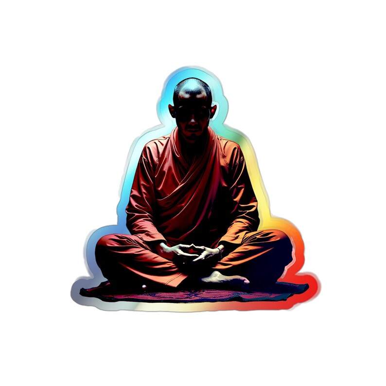 Meditation Monk Holographic Sticker, Buddhist Vinyl Decal, Zen Laptop ...