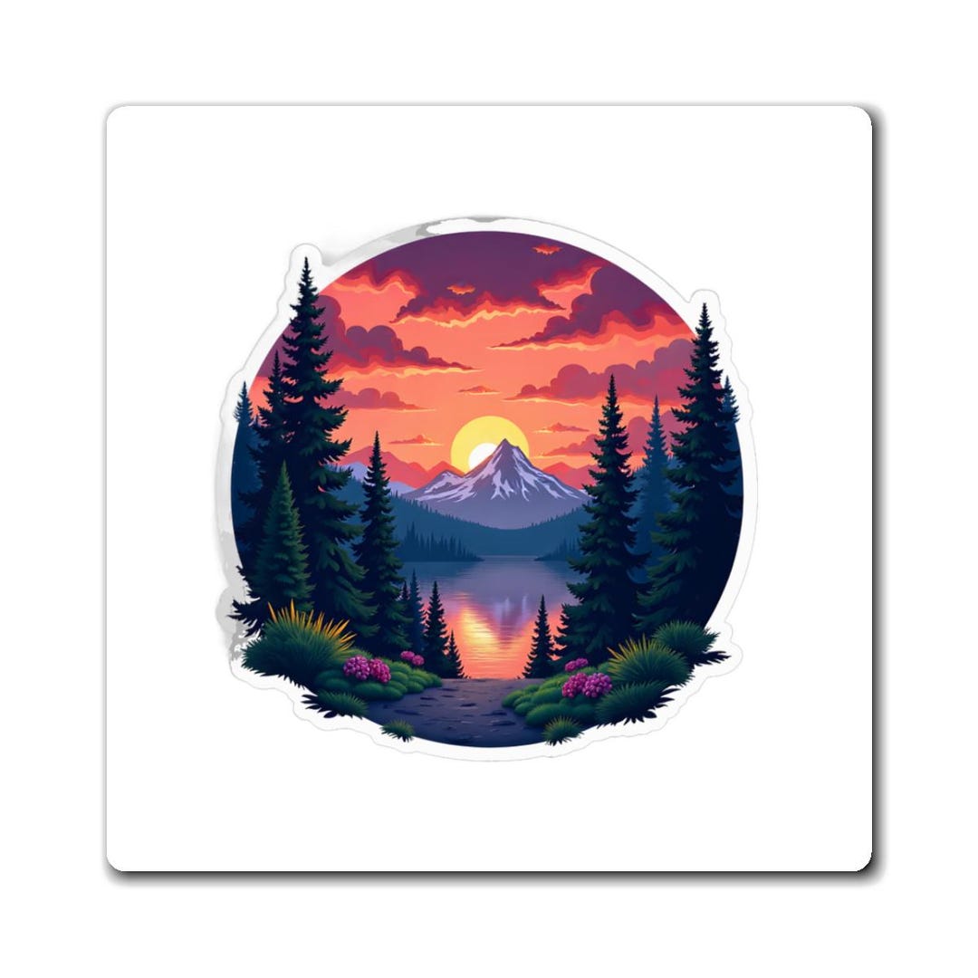 Mountain Sunset Fridge Magnet, Nature Kitchen Magnet, Landscape ...