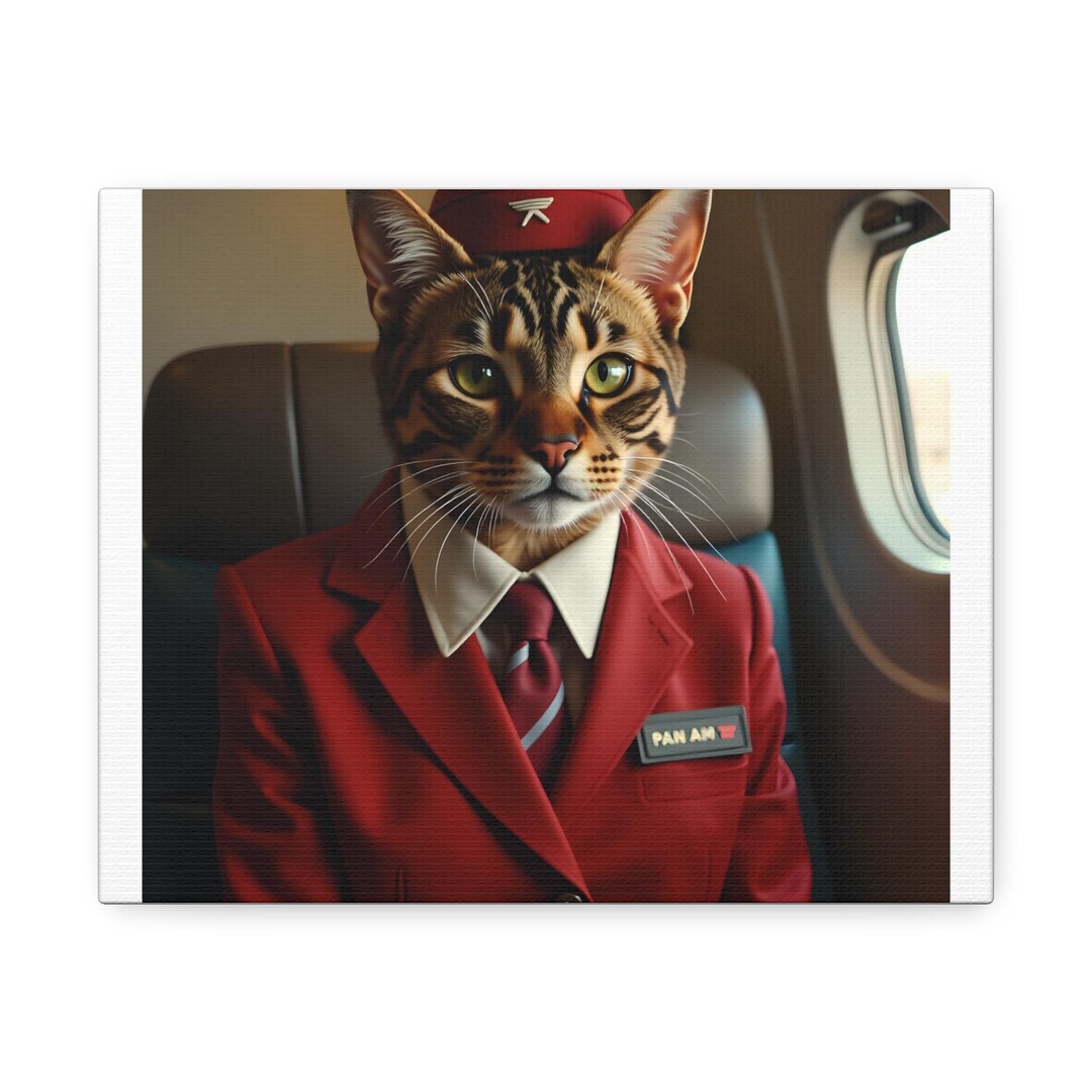 Cat Flight Attendant Wall Art Canvas Print, Funny Aviation Decor ...