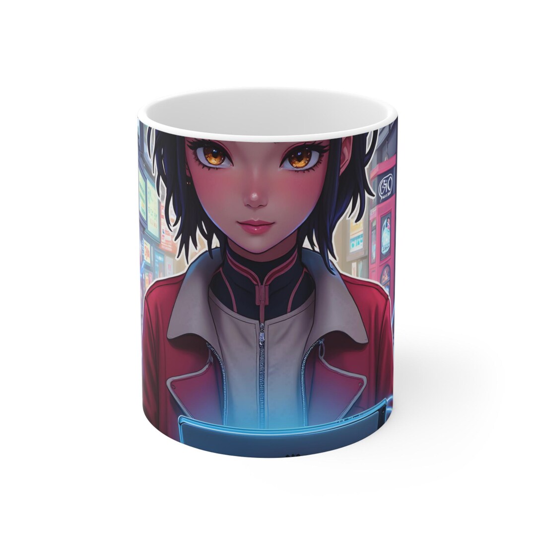 Cyberpunk Anime Hacker Girl Mug 11oz - Futuristic Tech Neon Gaming ...