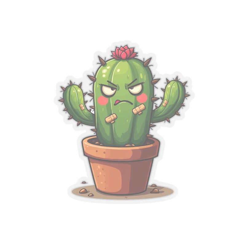 Grumpy Cactus Sticker | Funny Succulent Decal | Kawaii Houseplant Vinyl ...