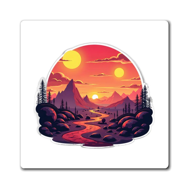 Mountain Sunset Fridge Magnet, Dreamy Landscape Kitchen Magnet, Nature ...