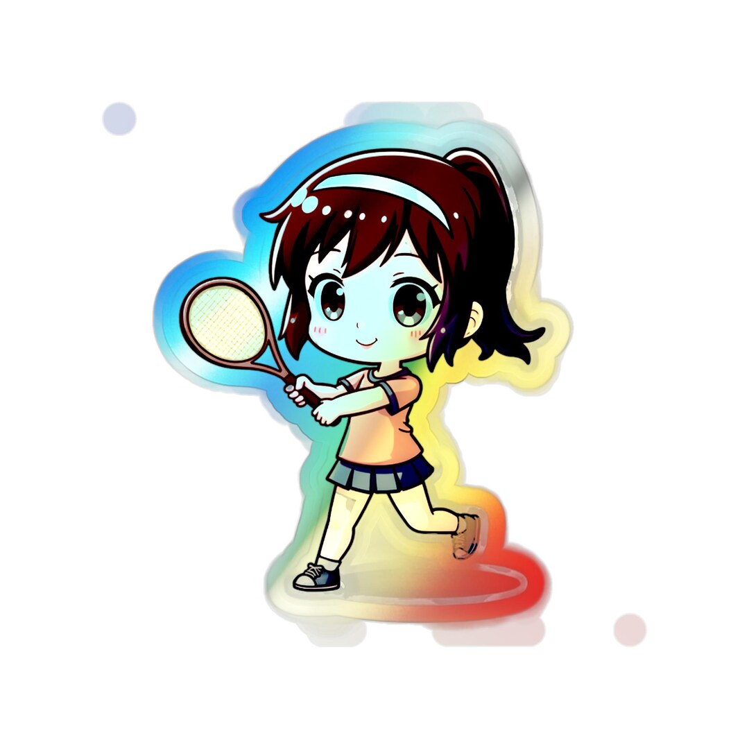 Tennis Girl Holographic Sticker, Anime Chibi Laptop Decal, Kawaii ...