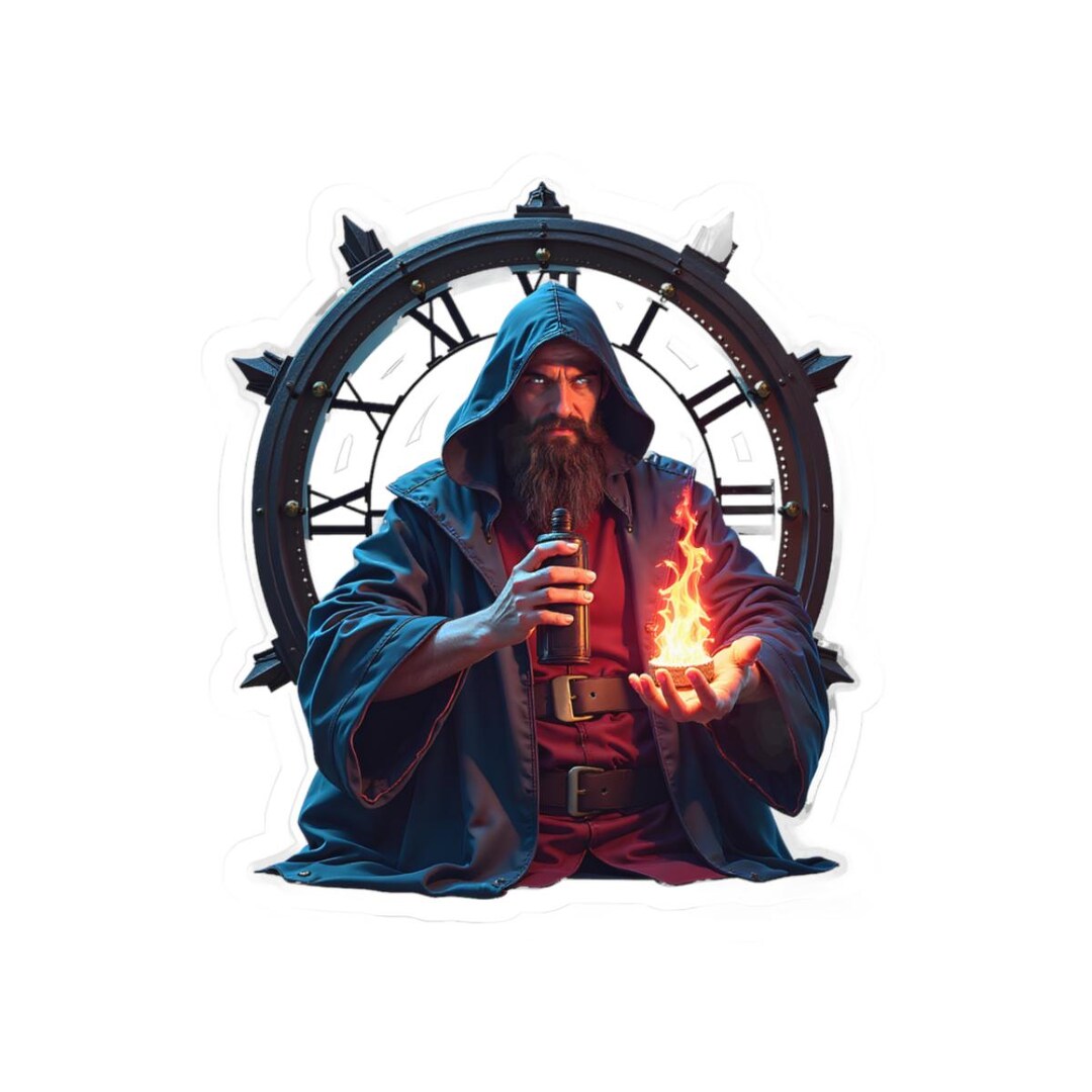 Wizard Clock Sticker, Fantasy Laptop Decal, Magic Time Vinyl Sticker ...