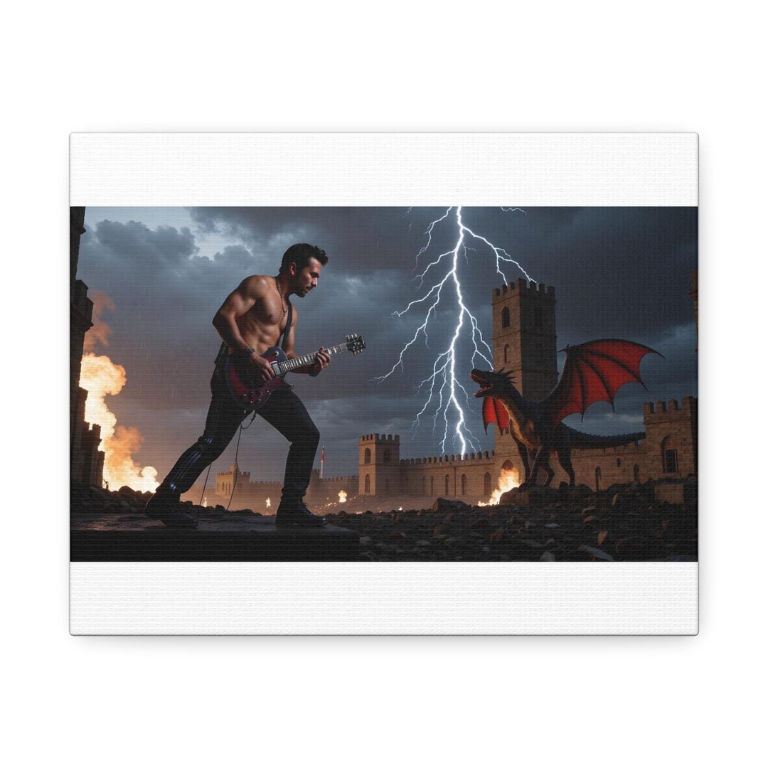 Dragon Guitarist Canvas Wall Art | Fantasy Rock Music Home Decor - Etsy