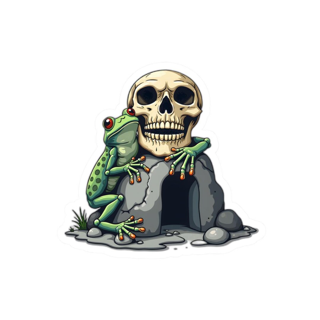 Skull Frog Sticker - Gothic Cartoon Amphibian Decal - Spooky Funny ...