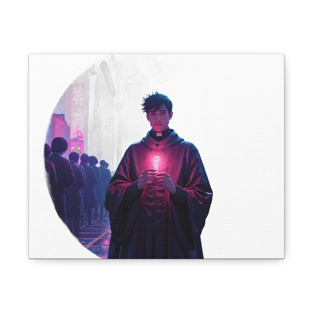 Cyberpunk Priest Canvas Print, Neon Futuristic Wall Art, Anime Digital ...