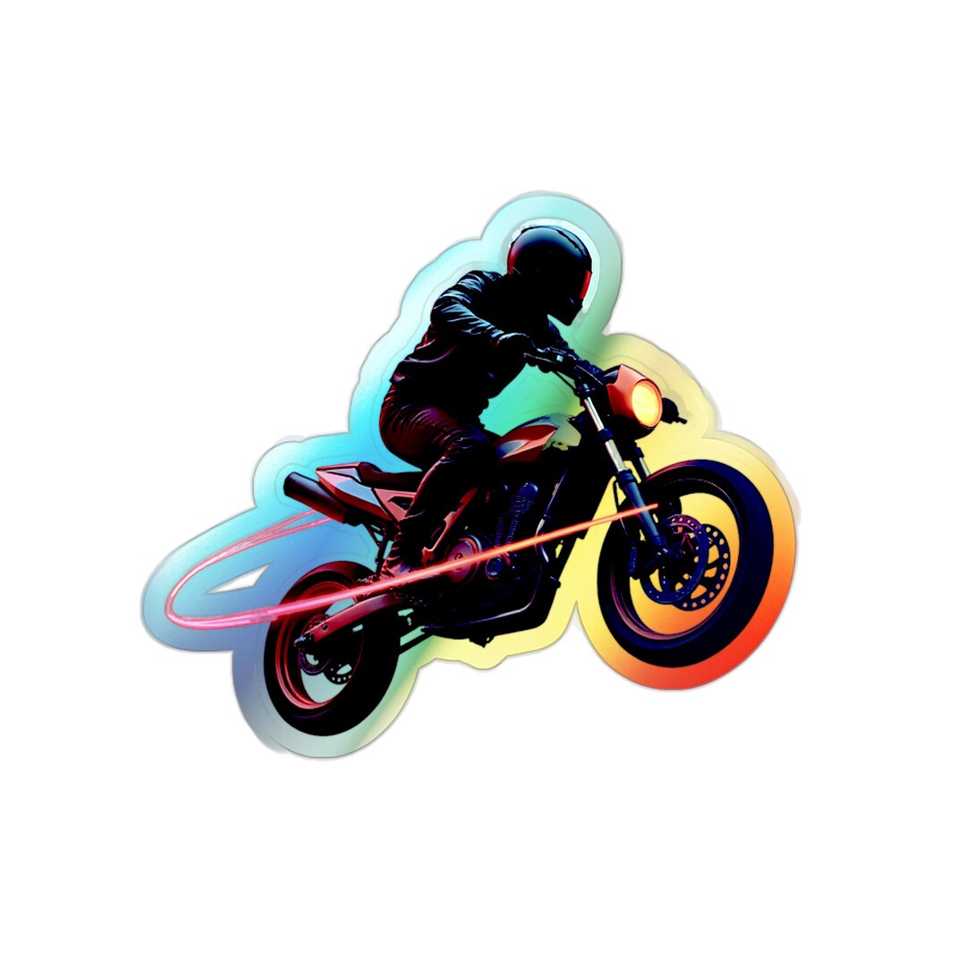 Motorcycle Rider Holographic Sticker, Biker Laptop Decal, Waterproof ...