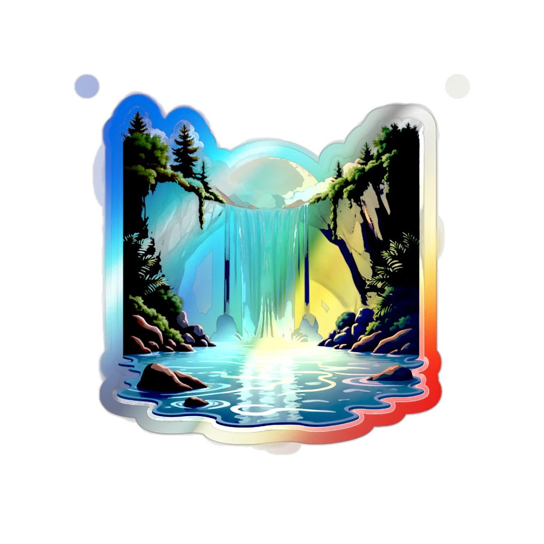Waterfall Holographic Sticker, Nature Laptop Decal, Aesthetic Vinyl ...