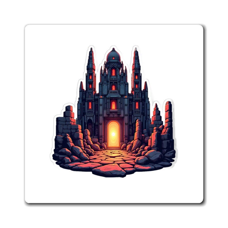 Gothic Cathedral Fridge Magnet, Pixel Art Kitchen Magnet, Medieval ...