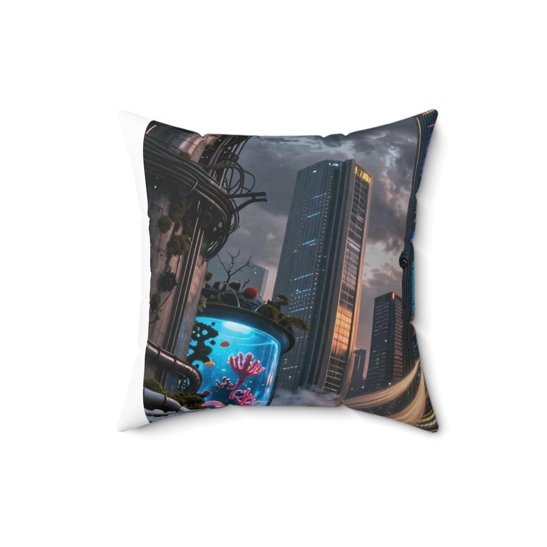 Futuristic Cityscape Throw Pillow | Sci-fi Home Decor | Neon Cyberpunk ...