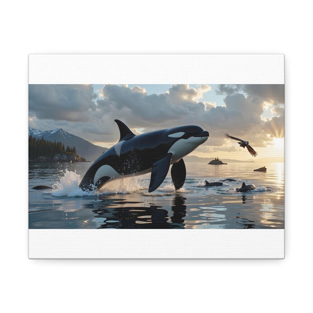 Orca Whale Canvas Wall Art | Photorealistic Ocean Home Decor for Living ...