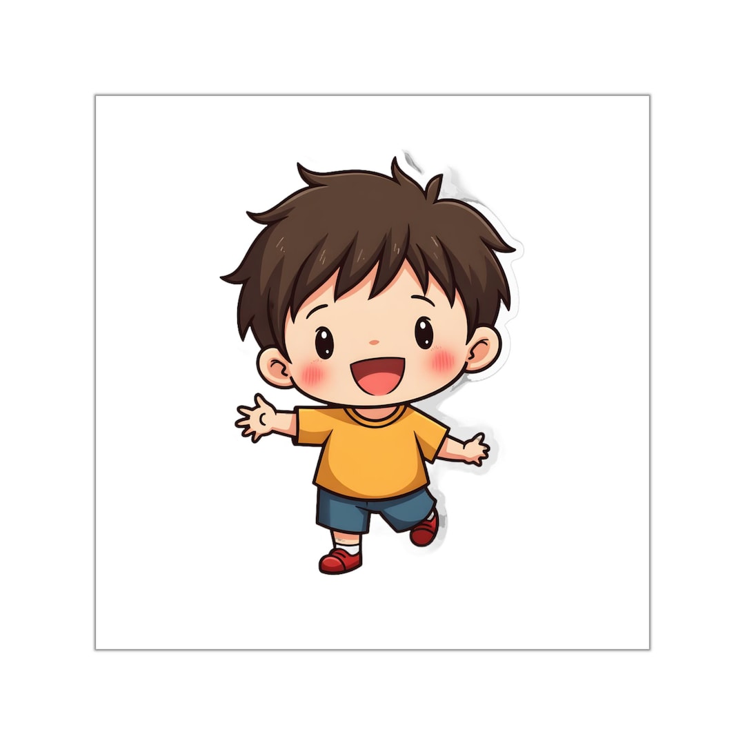 Cute Anime Boy Sticker, Kawaii Laptop Decal, Happy Chibi Vinyl Sticker ...