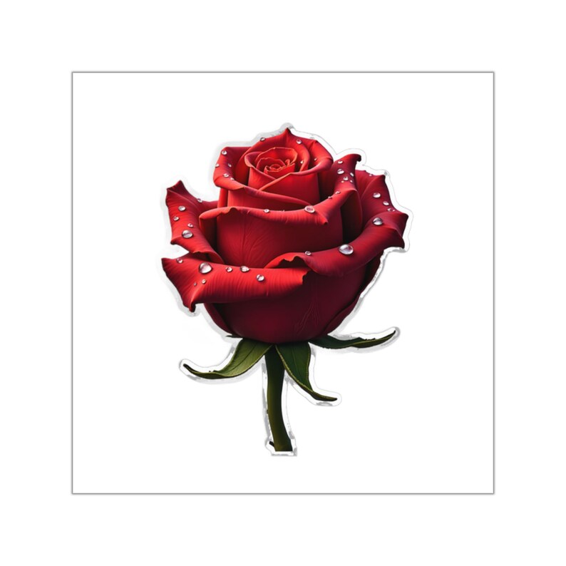 Red Rose Vinyl Sticker, Realistic Flower Decal, Laptop Sticker, Water ...