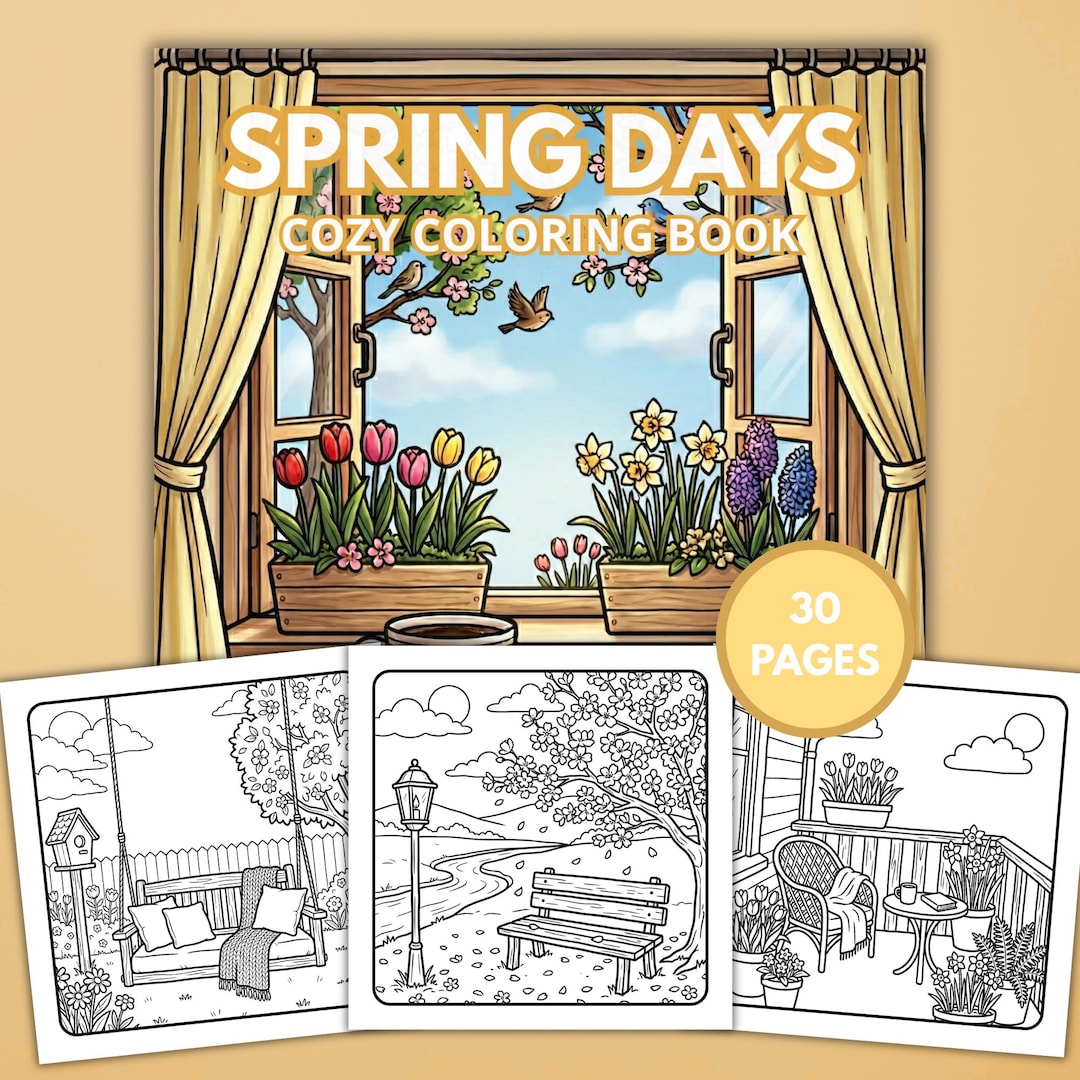 Spring Coloring Book – Cozy Bold & Easy Spring Coloring Pages for Adult ...