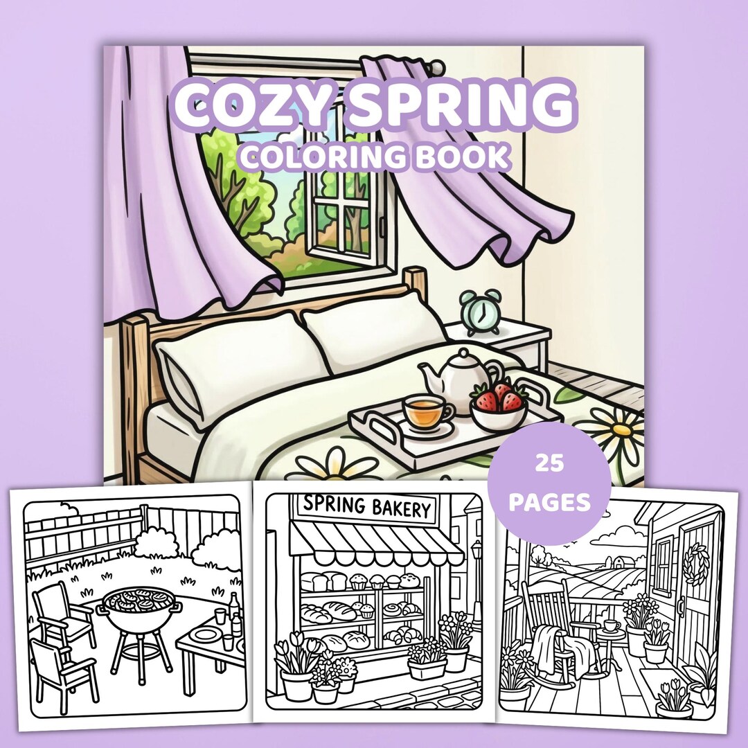 Spring Coloring Book Printable Cozy Cute Coloring Pages for Adult ...