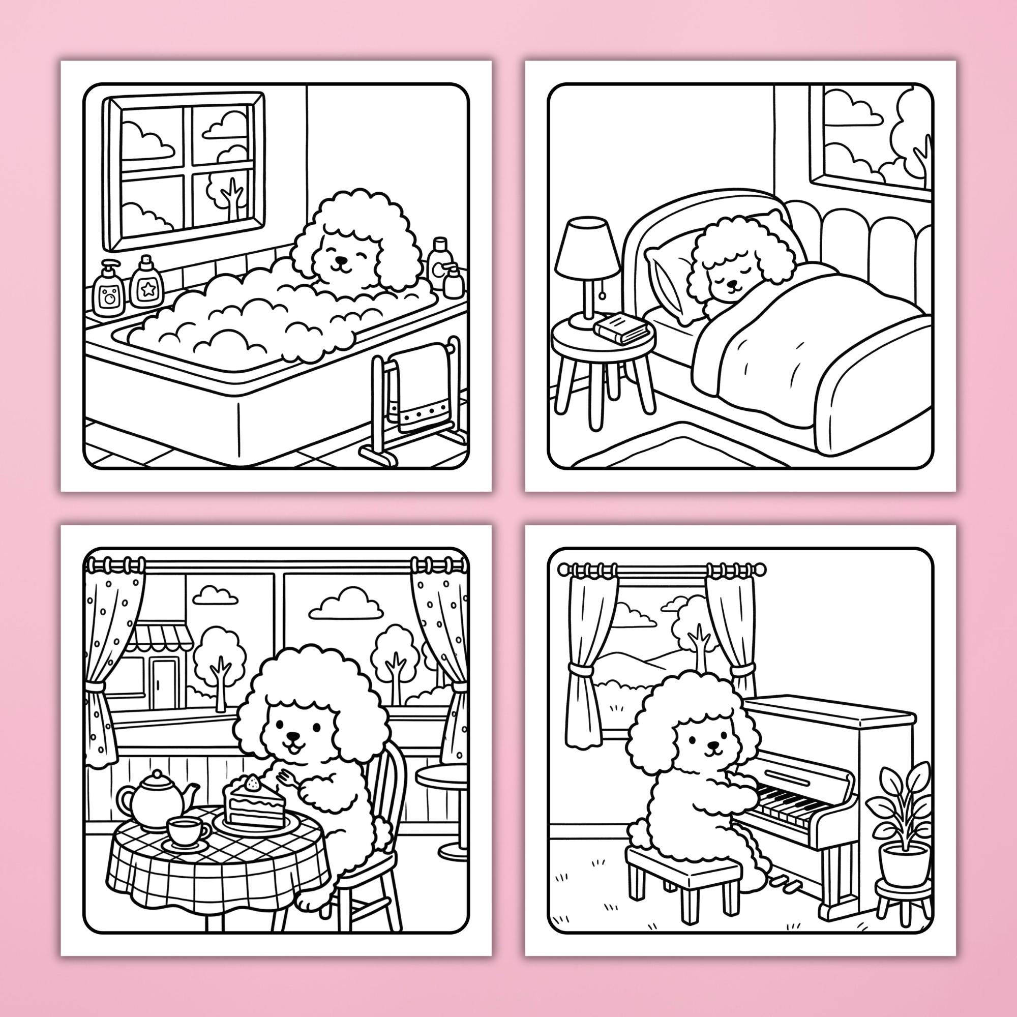 Cozy Coloring Pages, Adult Coloring Book for Stress Relief, Cute Dog ...