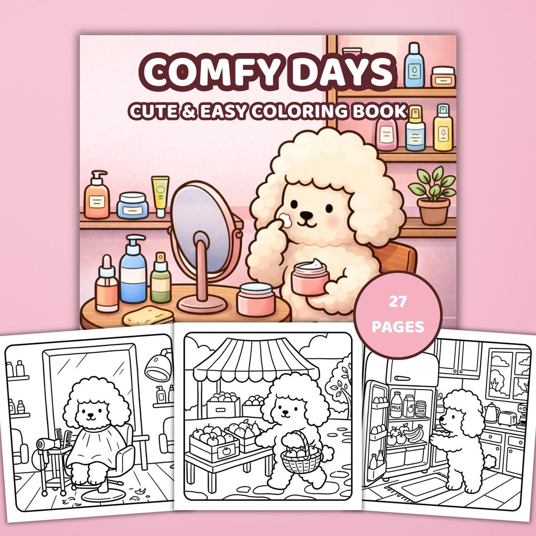 Cozy Coloring Pages, Adult Coloring Book for Stress Relief, Cute Dog ...