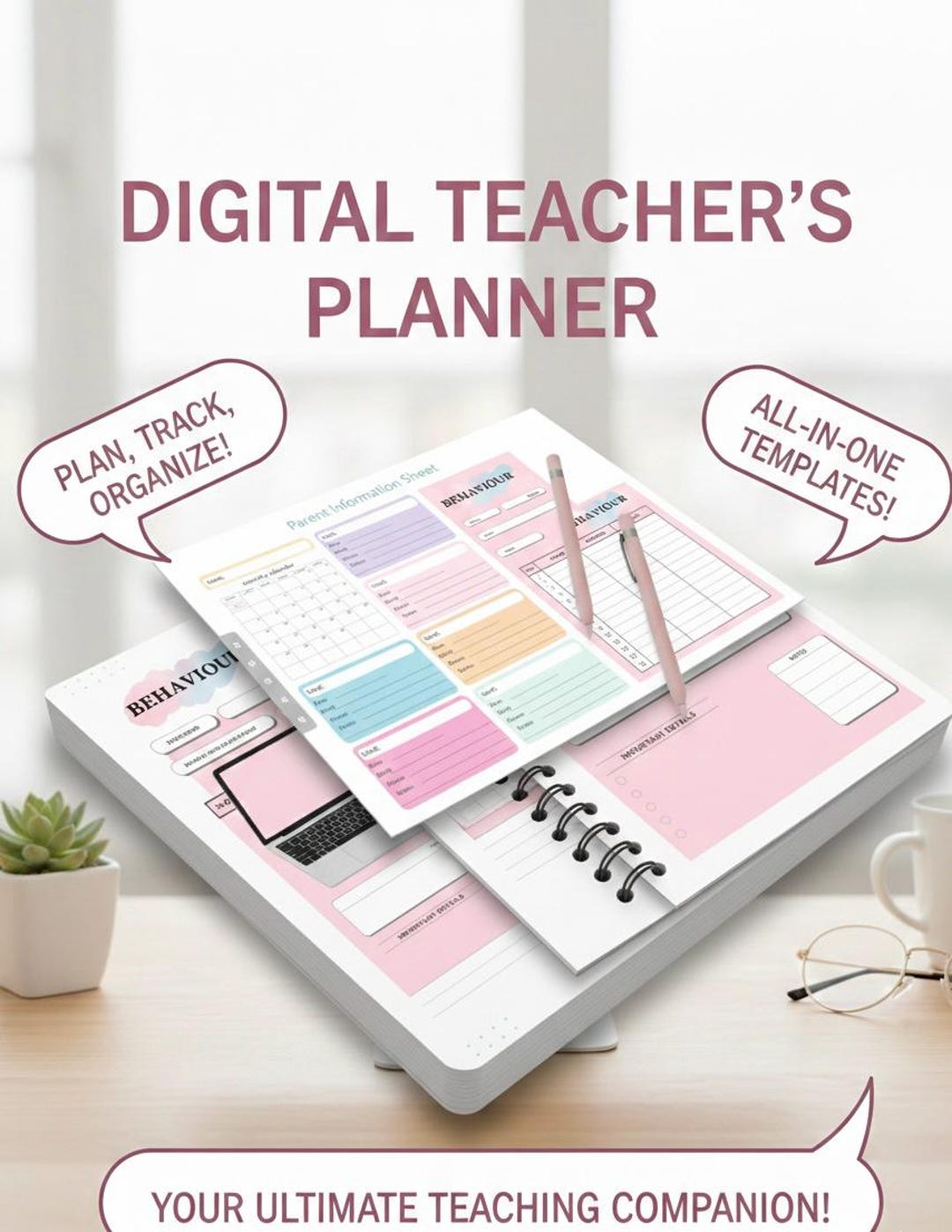 2026 Printable Teacher Planner (rainbow), Lesson Planning, Attendance ...