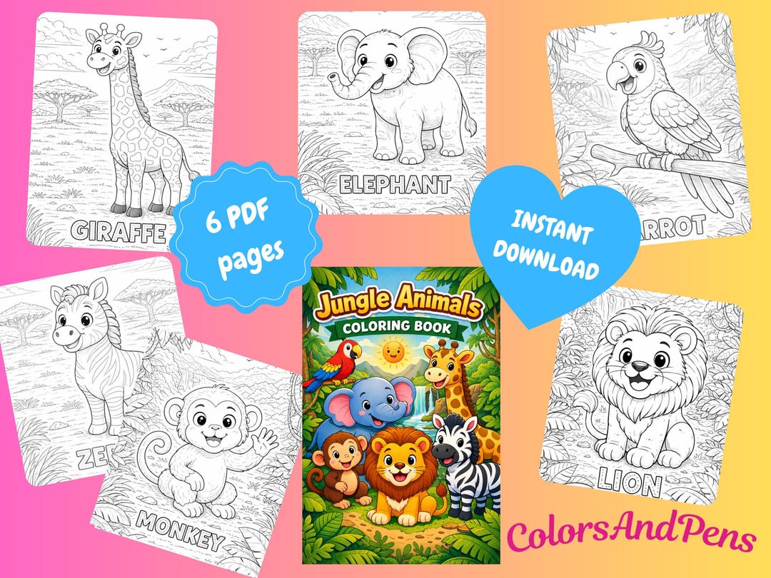 Jungle Animals Coloring Book for Kids (PDF Download) - Etsy