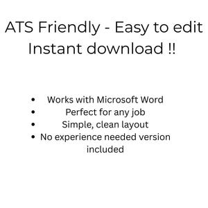 Simple Resume Template Word | ATS Friendly | No Experience & General ...
