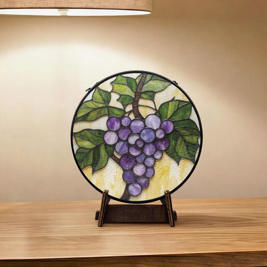Realistic Vibrant Grapevine Art on Dark Walnut Stand, Display, Nature ...