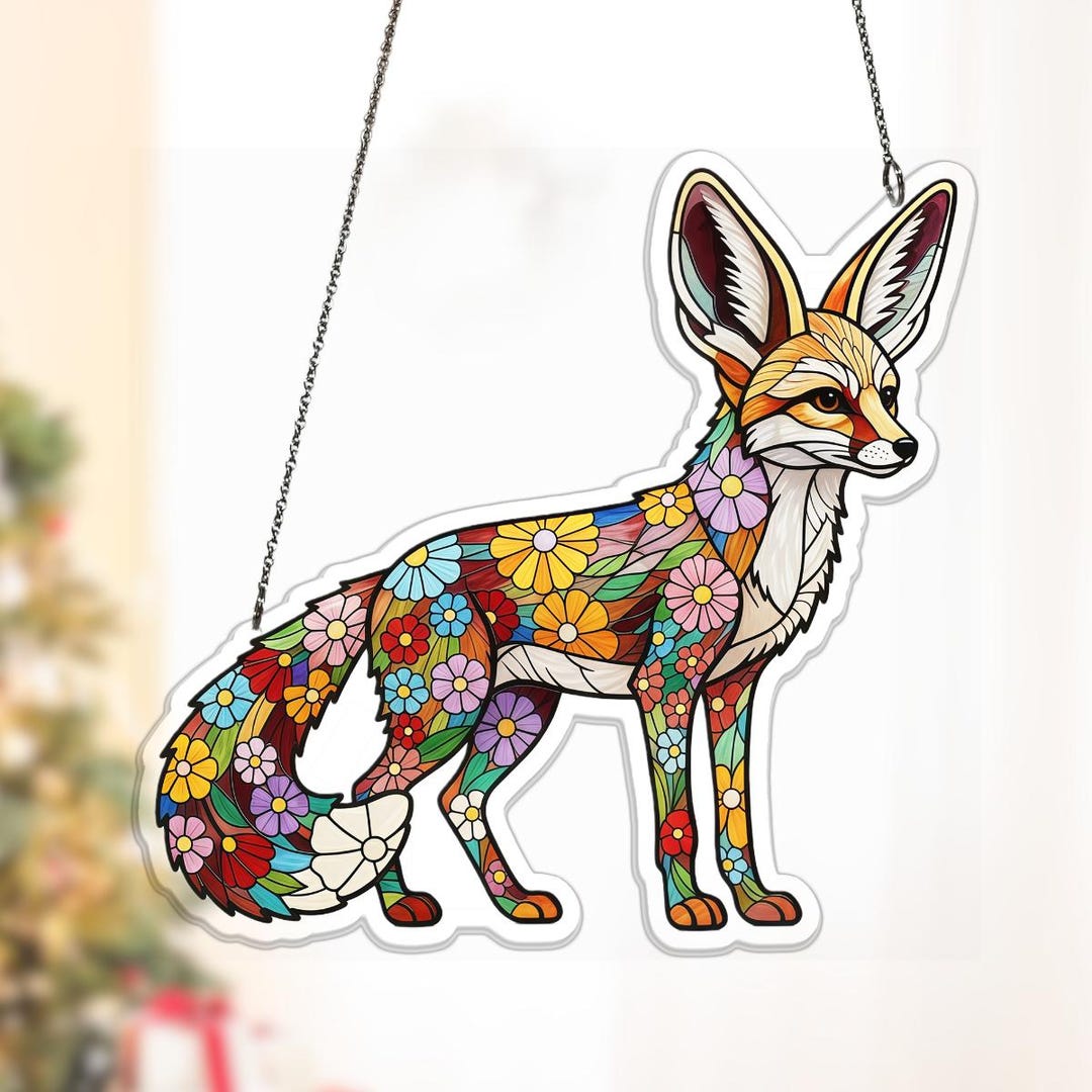 Fennec Fox Sun Catcher Window Hanging, Colorful Faux Stained Glass ...