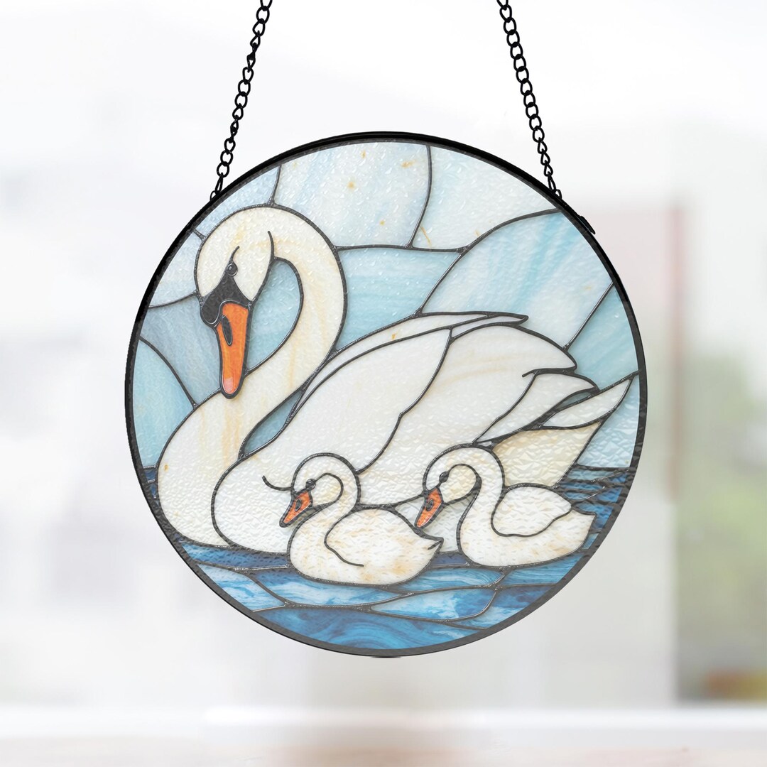 Elegant Swan, Black Framed Stained Glass Suncatcher, Modern Maternity ...