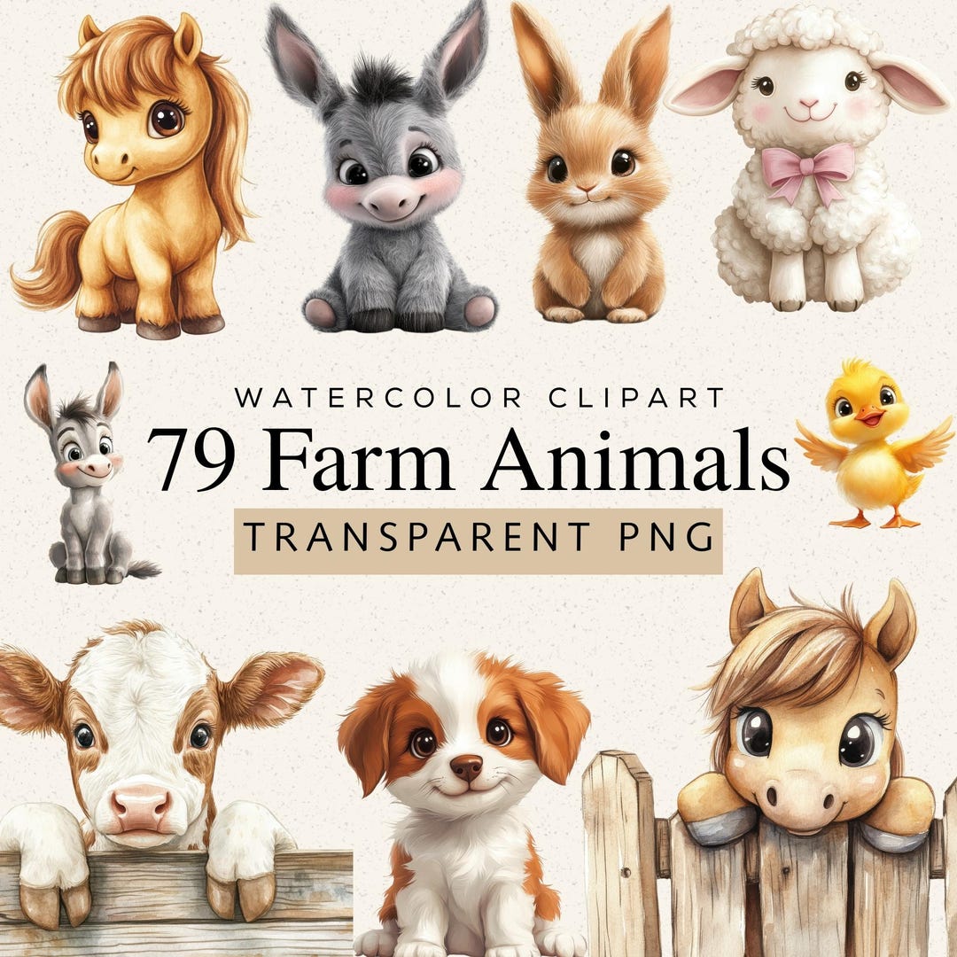 Watercolor Farm Animals Clipart Bundle, 79 Farm Friends PNG Files - Etsy