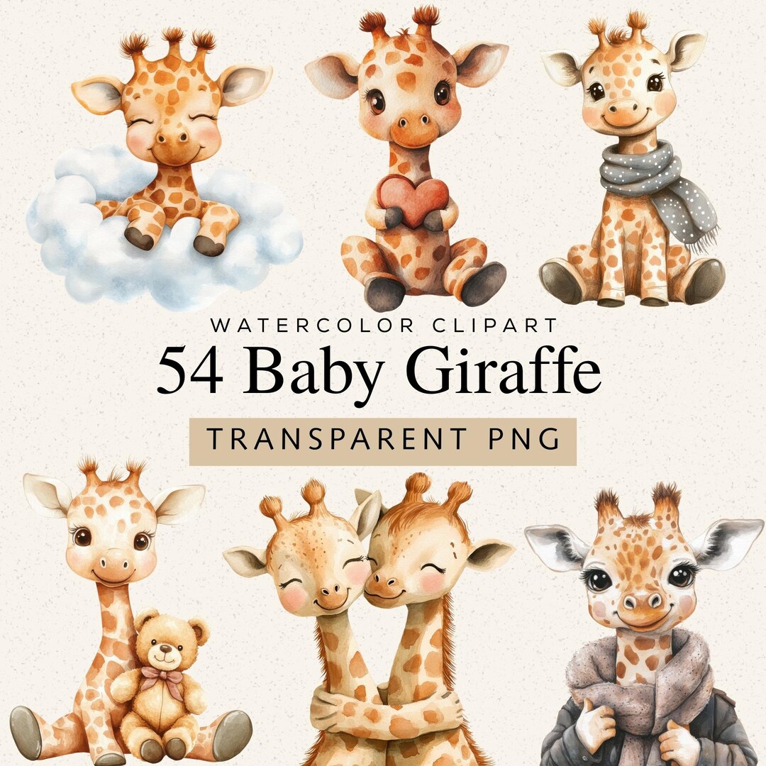 Baby Giraffe Clipart, Adorable Watercolor Animal Art, Nursery Wall ...