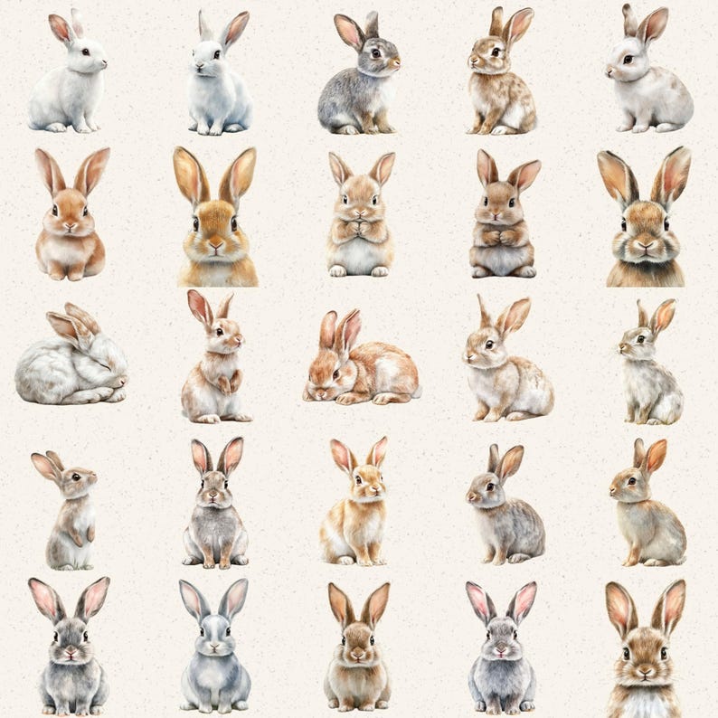 Watercolor Rabbit Clipart, Soft Bunny PNG Images (50 Files, Digital ...