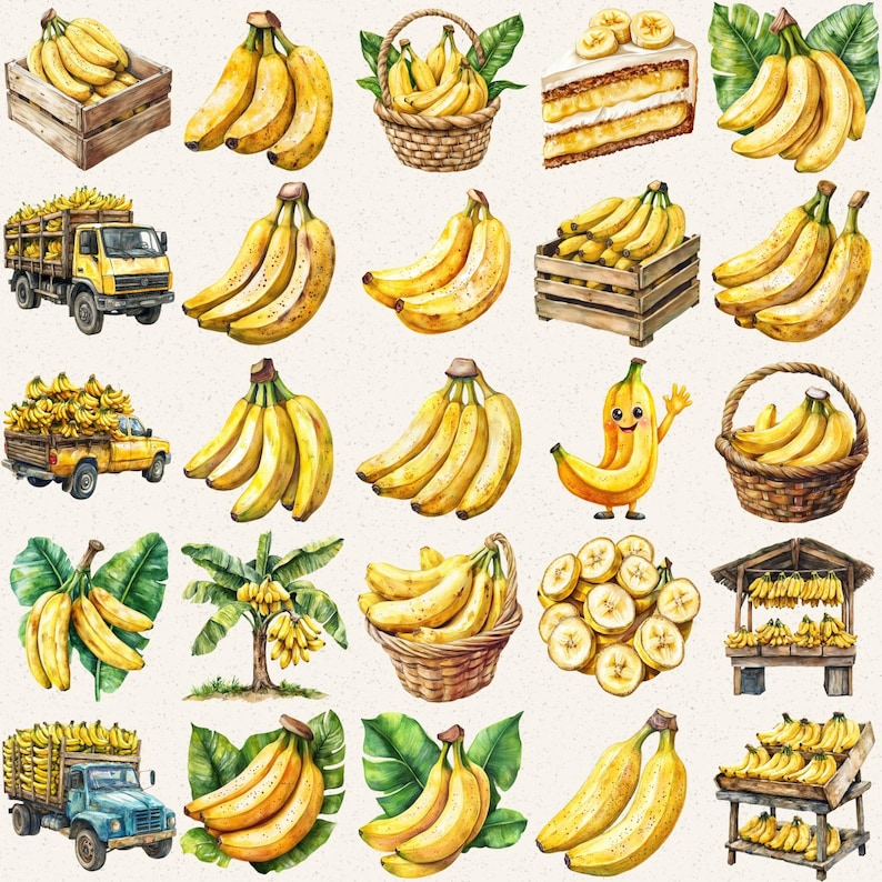 Watercolor Banana Clipart, 63 PNG Images, Tropical Fruit Illustration ...