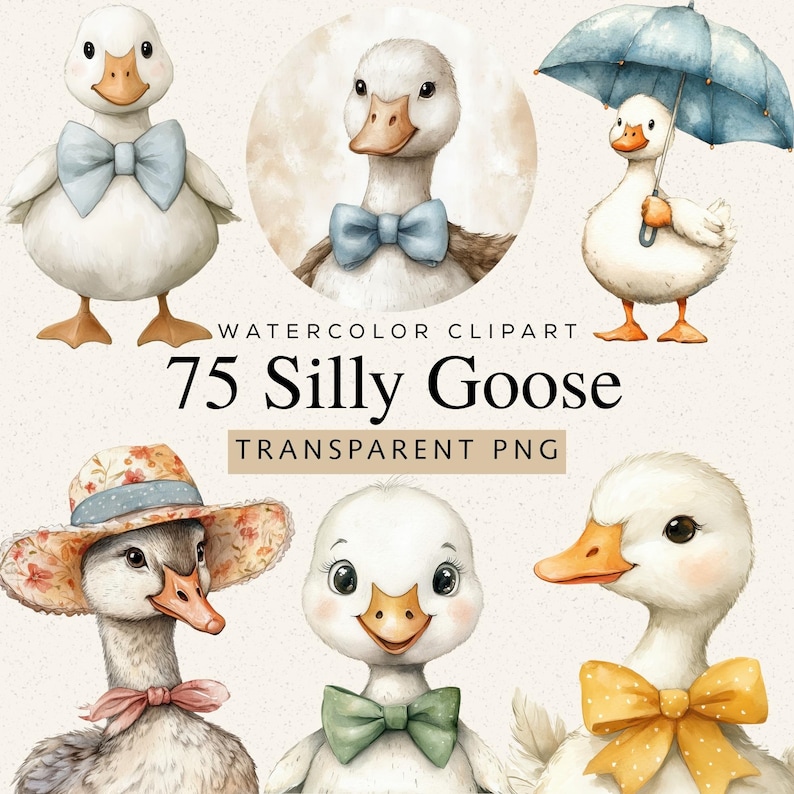 Silly Goose Clipart, Watercolor Funny Bird Art, Playful Animal ...