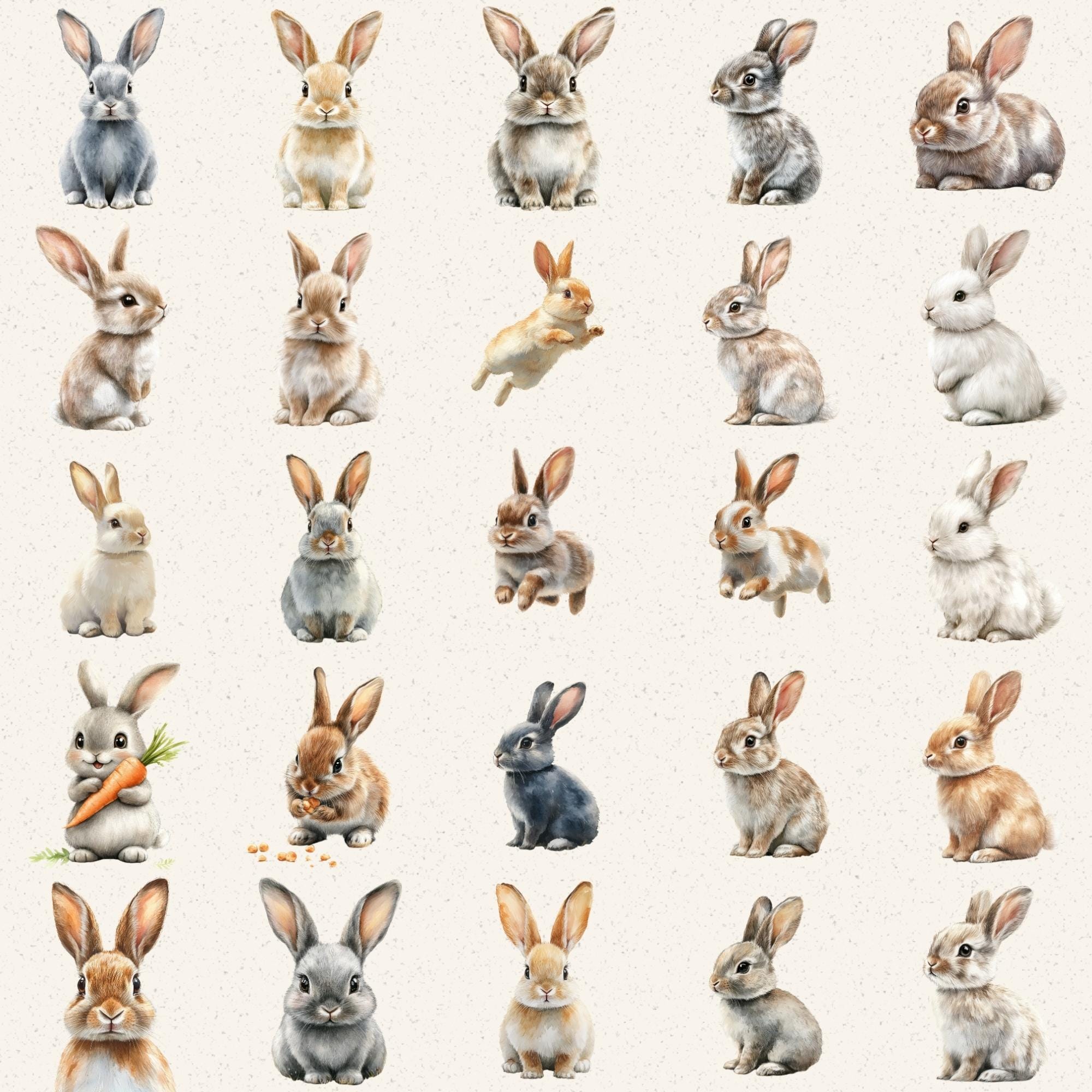 Watercolor Rabbit Clipart, Soft Bunny PNG Images (50 Files, Digital ...