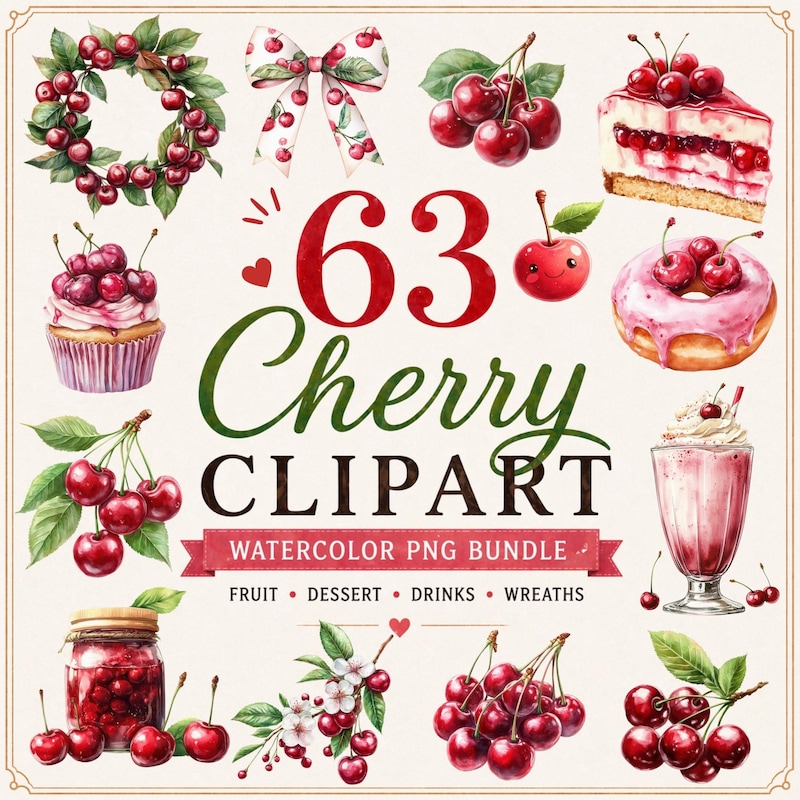 Cherry Watercolor Clipart - Etsy