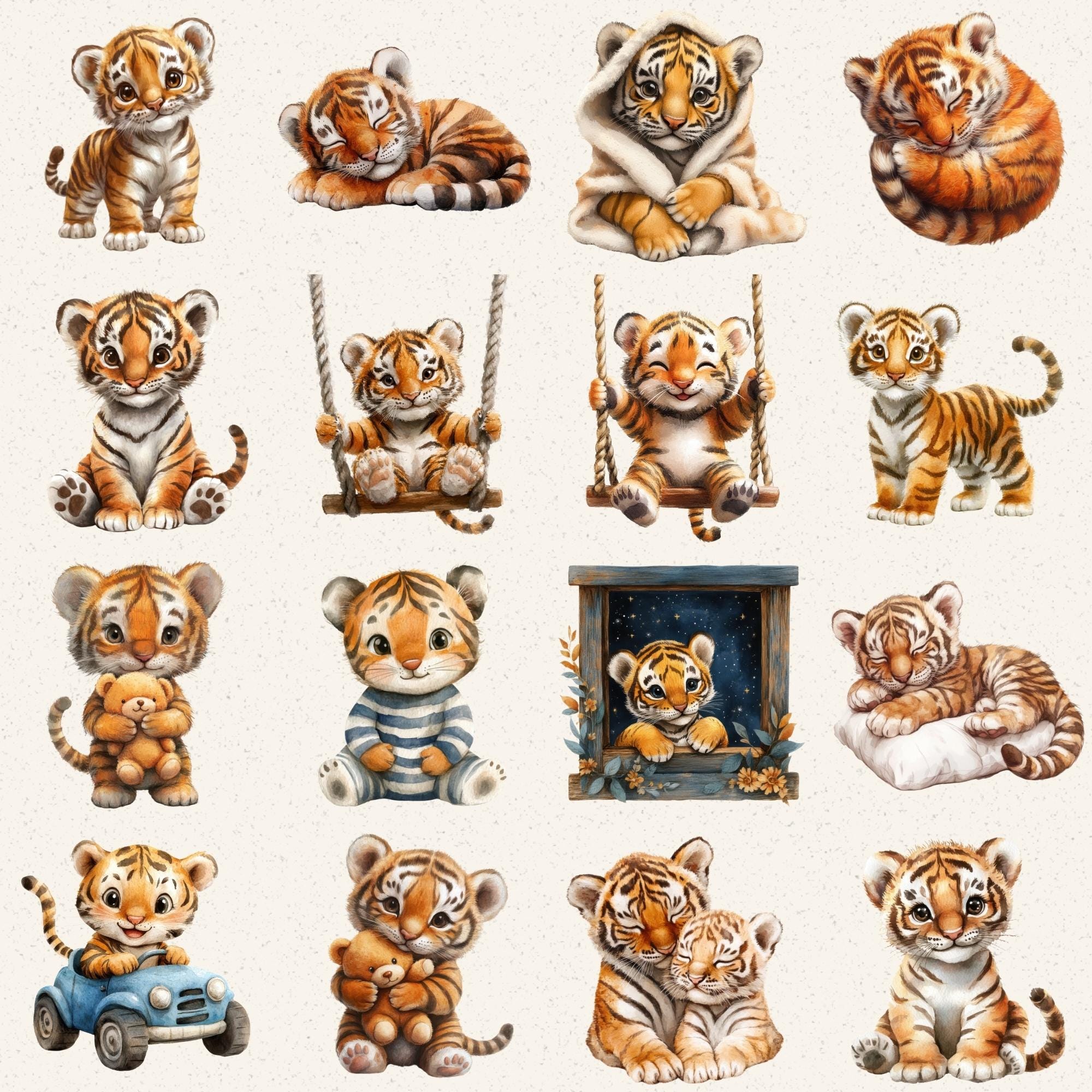 Watercolor Baby Tiger Clipart Set, Jungle Animal PNG (digital Download ...