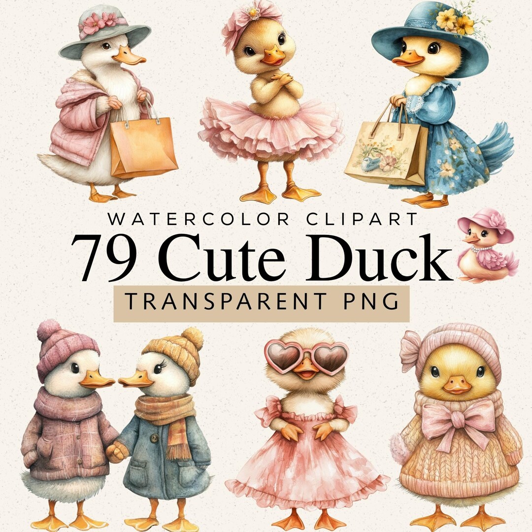 Watercolor Duck Clipart Bundle, 79 Yellow Duckling Pond Bird PNG Files ...