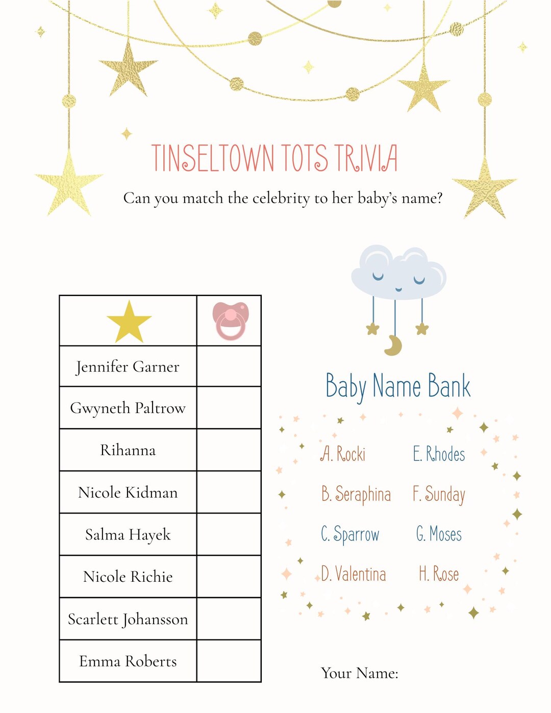 Celebrity Baby Trivia – Printable Shower Game (instant Download) - Etsy
