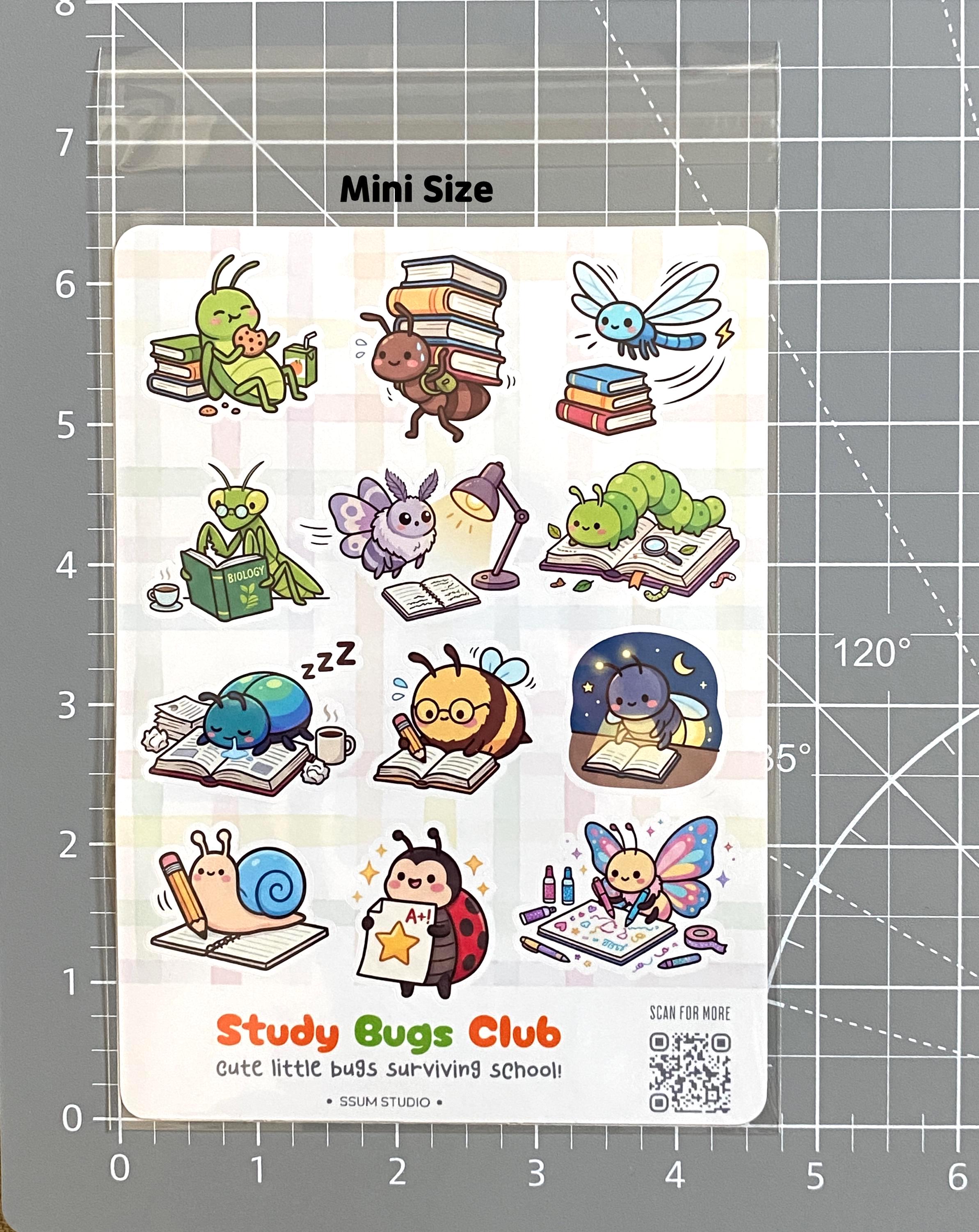 Study Bugs Club Sticker Sheet, Cute School Insect Stickers, Kawaii ...