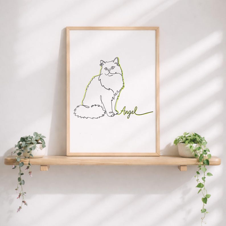 Personalized Line Art Cat Portrait, Custom Hand Drawn Design for Pet ...