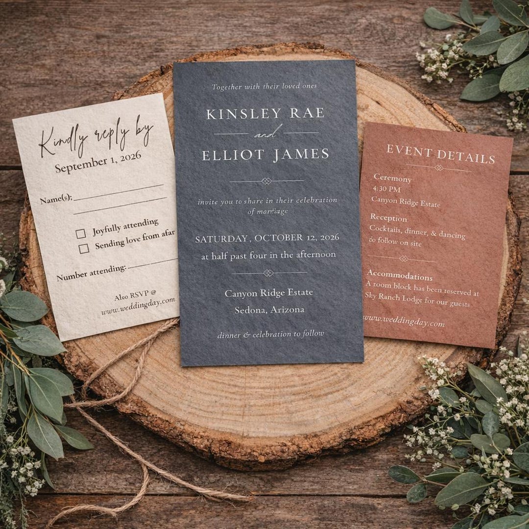 Earth Tone Wedding Invitation Template Set | Rustic Neutral Canva ...