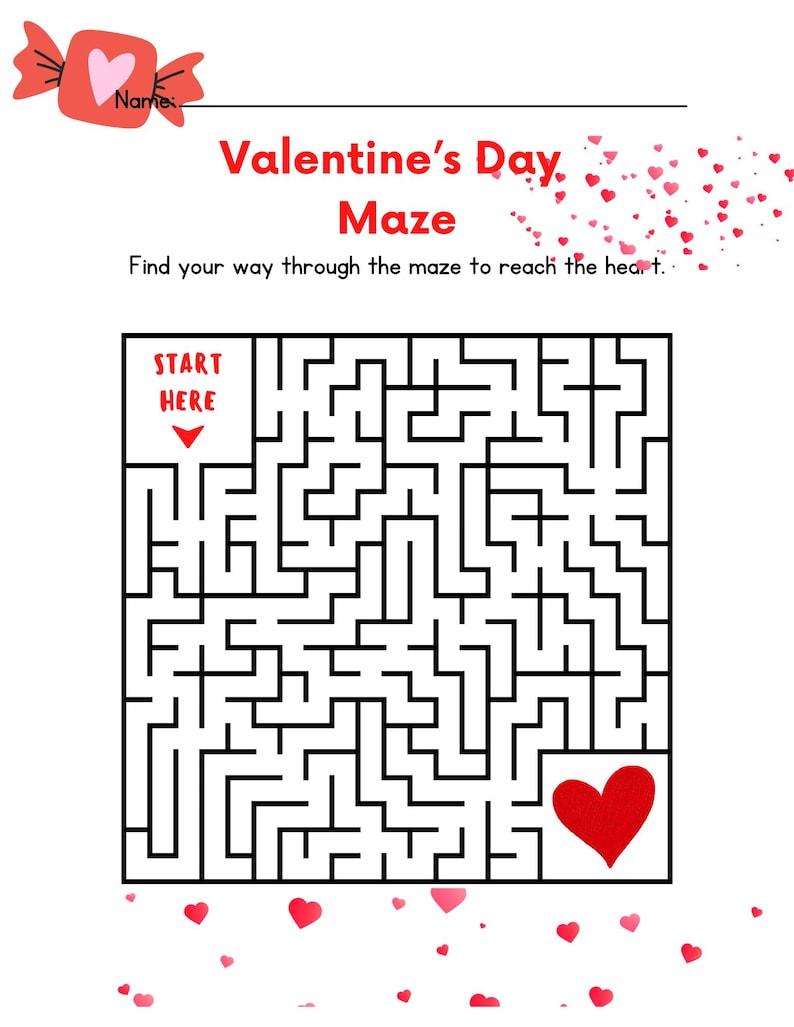 Valentine's Day Maze Printable | Fun Kids Activity | Instant Download ...