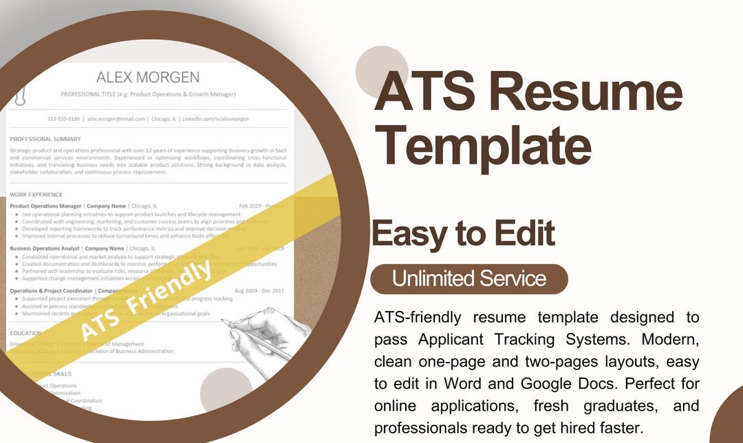 ATS Friendly Resume Template, Edit in Word & Google Docs, ATS Resume ...