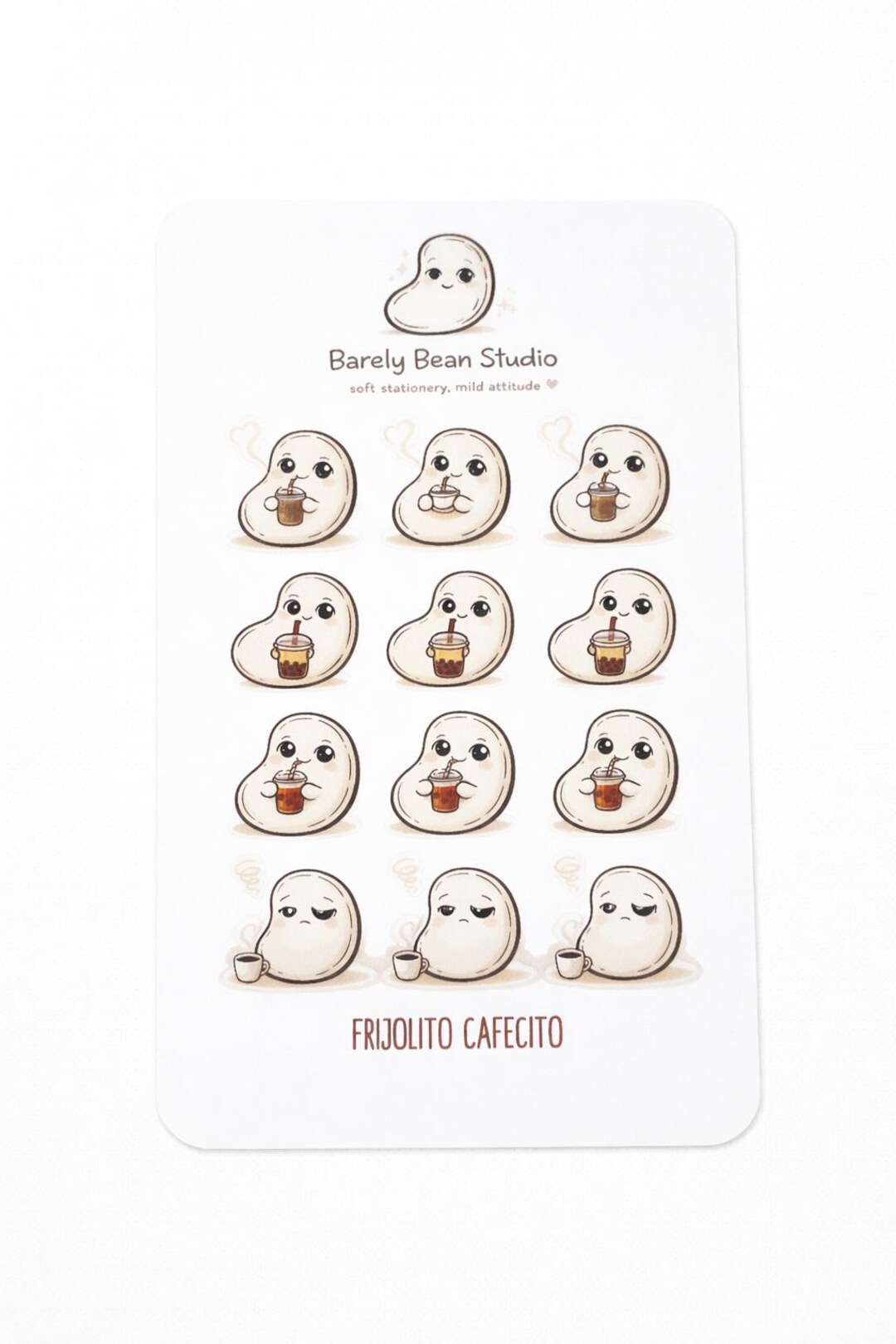 Frijolito Cafecito Sticker Sheet | Kawaii Coffee Bean Planner Stickers ...
