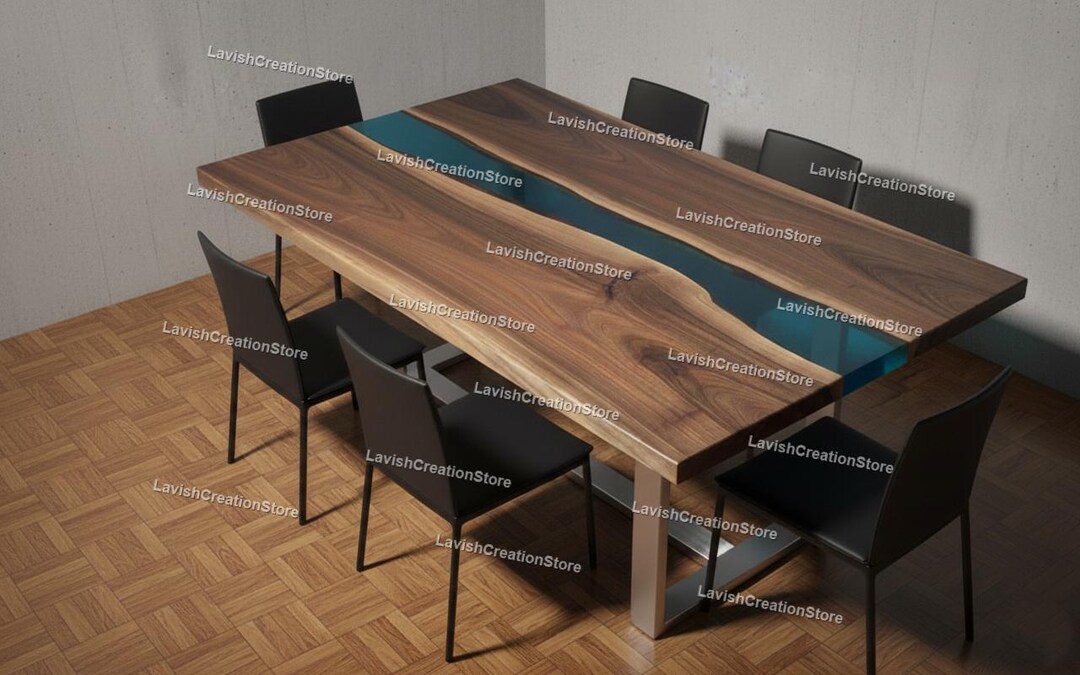 Handcrafted Live Edge Teal Epoxy River Dining Table | Modern Heirloom ...