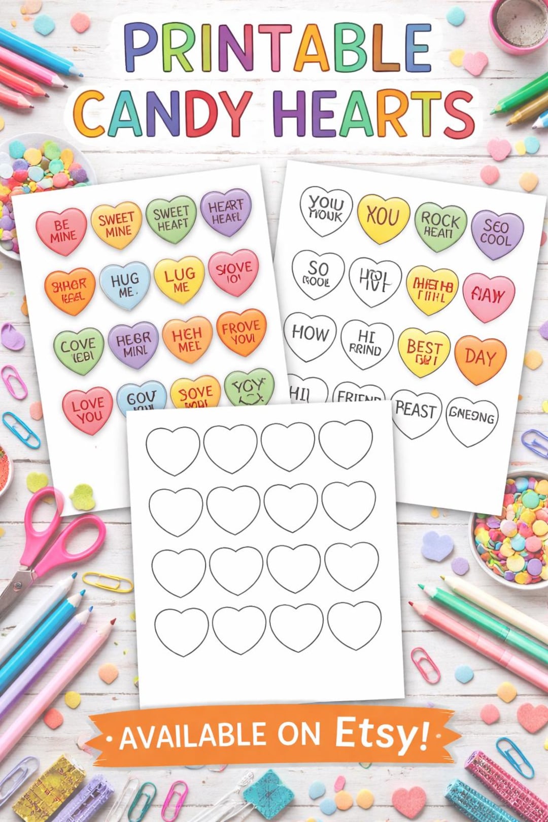 Printable Candy Hearts Valentine | Vintage Conversation Hearts | Kids ...