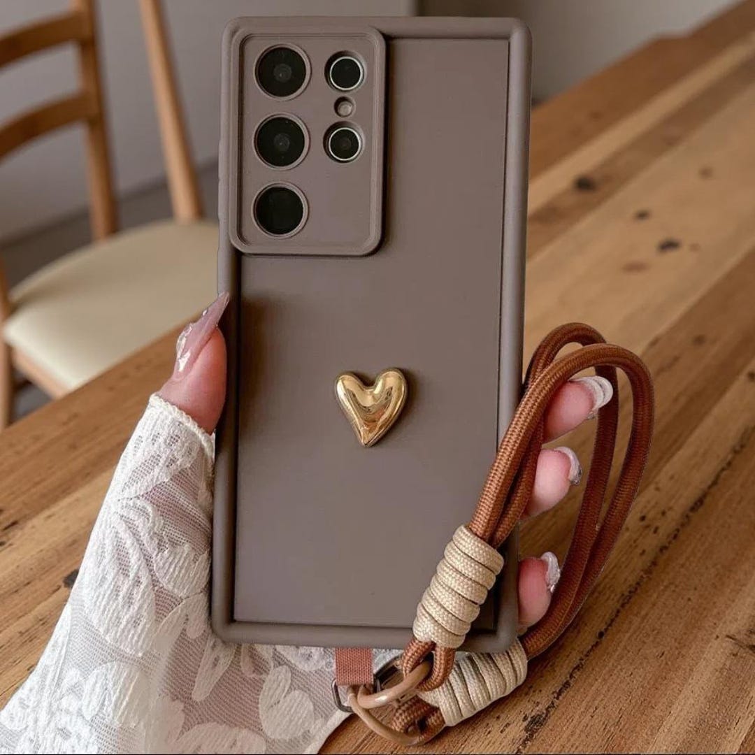 Gold Love Heart Phone Case for Samsung S25 S24 S26 Ultra S23 S22 Plus ...